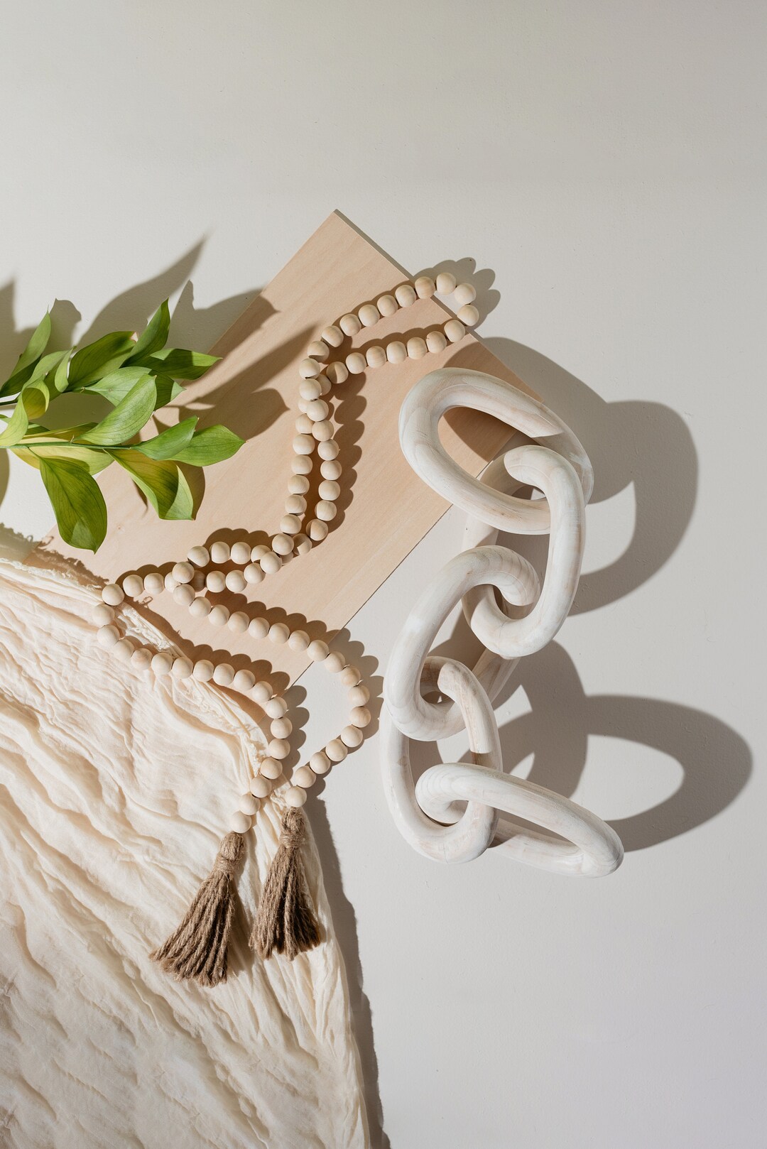 Decorative Wood Link Chain and Bead Garland Set | Boho Room Decor ...