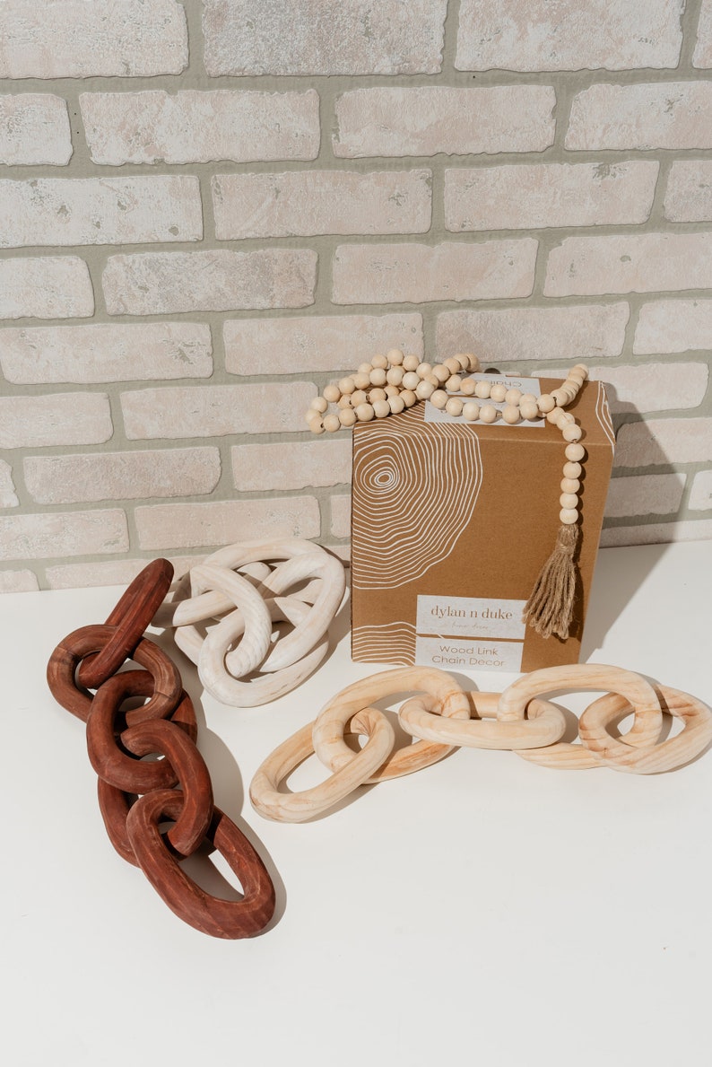 Decorative Wood Link Chain and Bead Garland Set Boho Room - Etsy