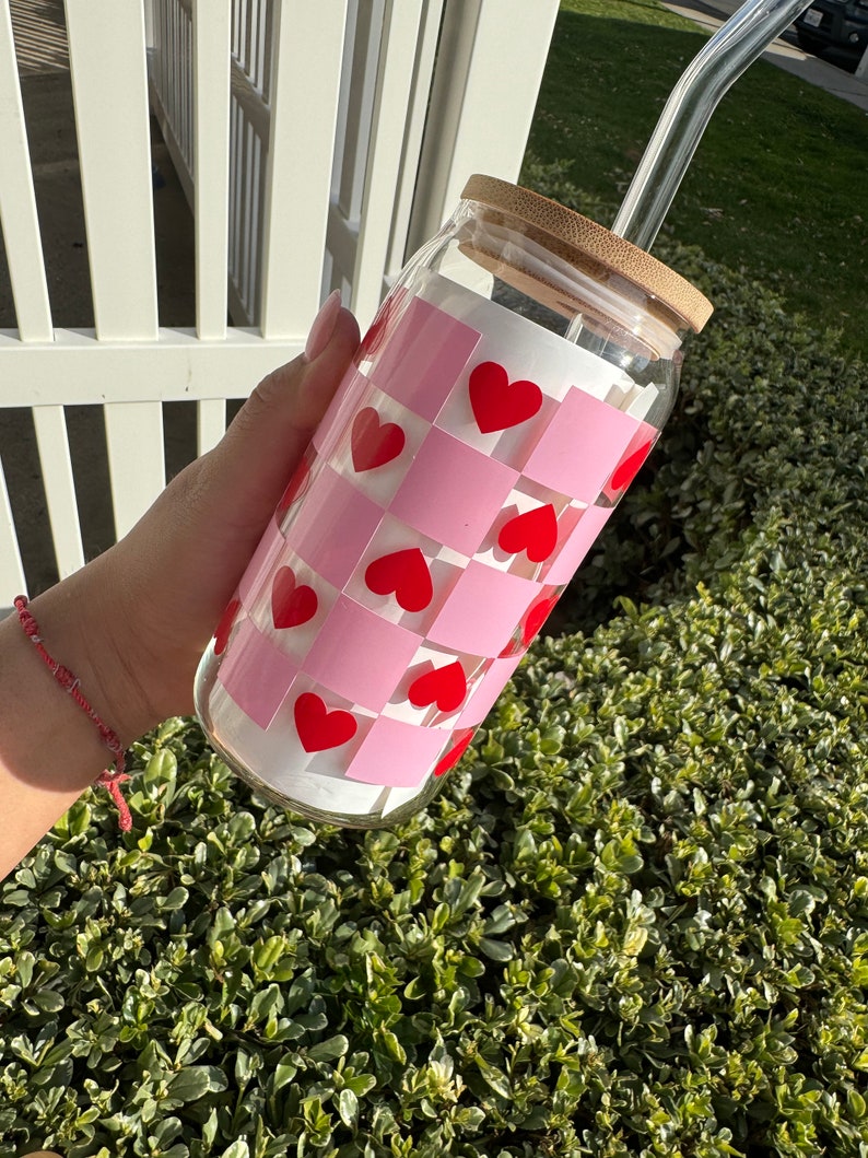 Valentines Glass Checkered Cup - Etsy