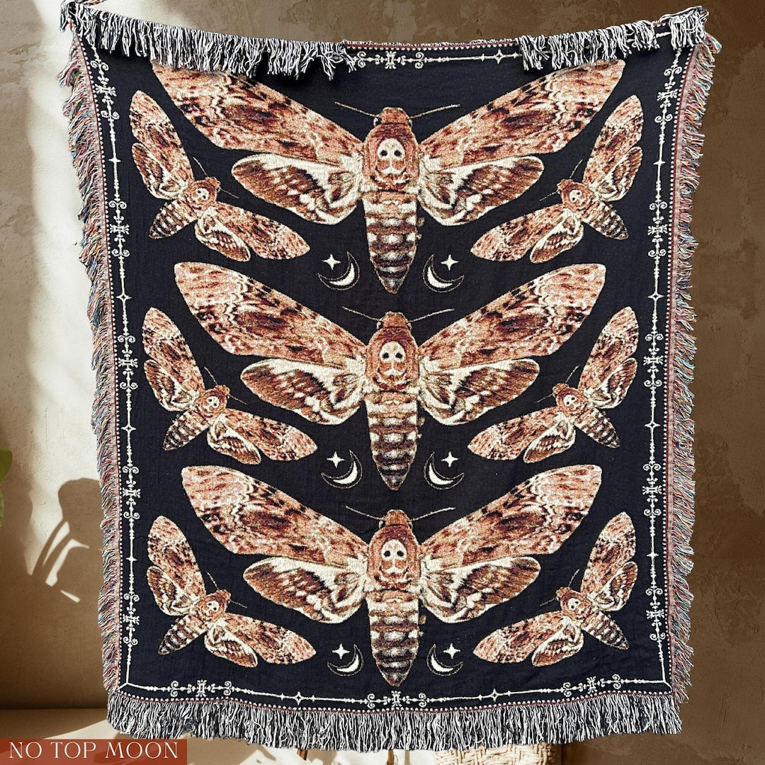 DEATHS HEAD MOTH Woven Blanket Dark Academia Decor Goblincore Woven ...
