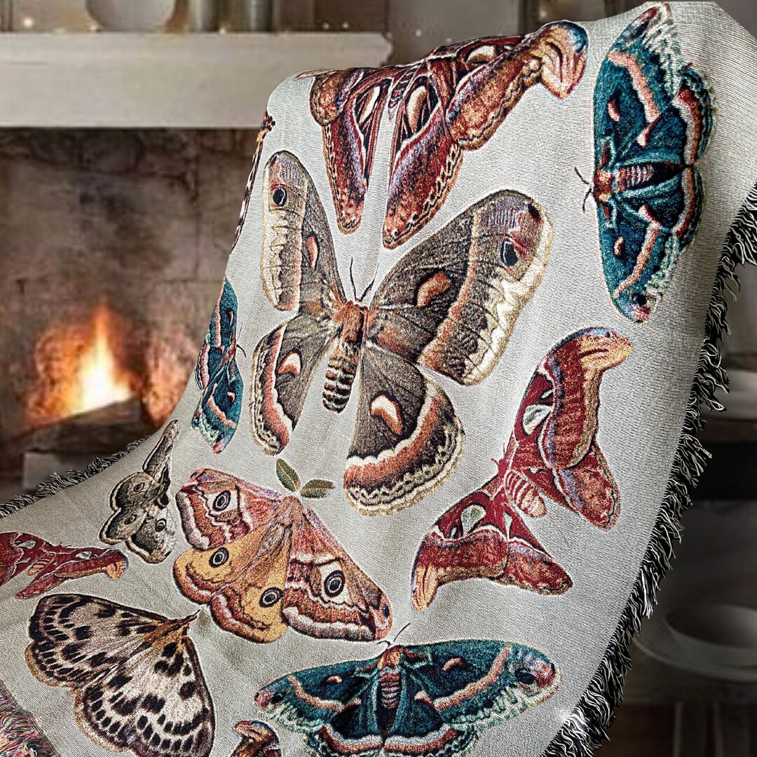 Whimsigoth MOTH Woven Blanket | Moth Woven Tapestry Blanket Sage Green ...