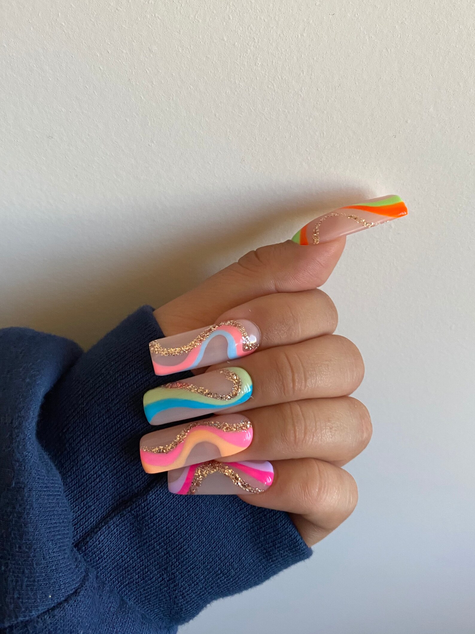 Colorful funky Wave/swirl abstract nail art gel PRESS ON nails | Etsy