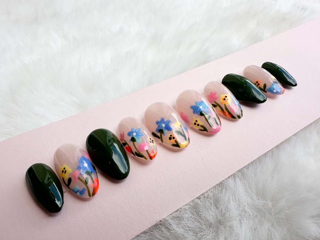 Spring Flower Fields - Gel PRESS ON Nails - Christydidthat - Etsy