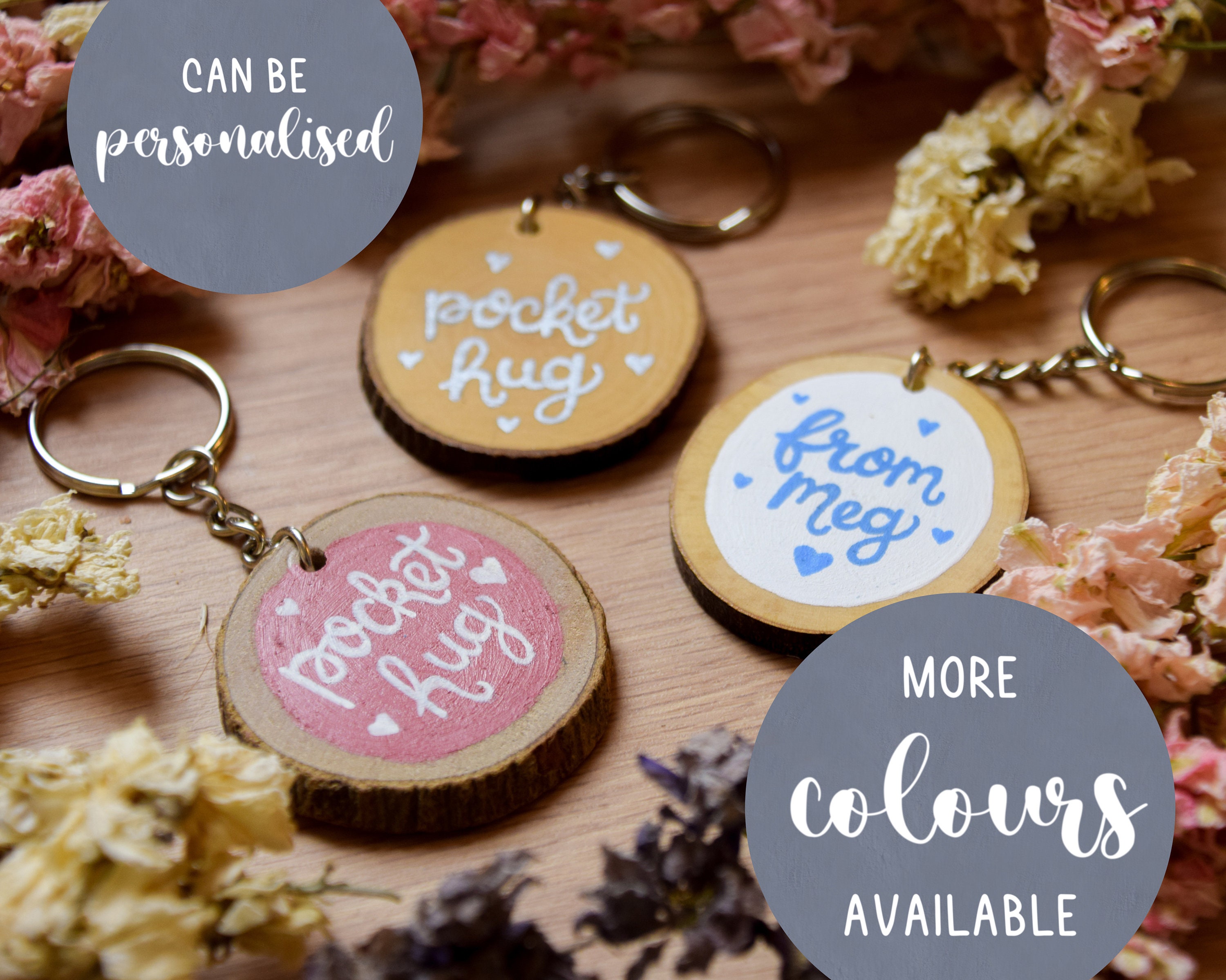 Pocket Hug Wood Slice Keyring | Personalised Keyring Gift | Wooden ...