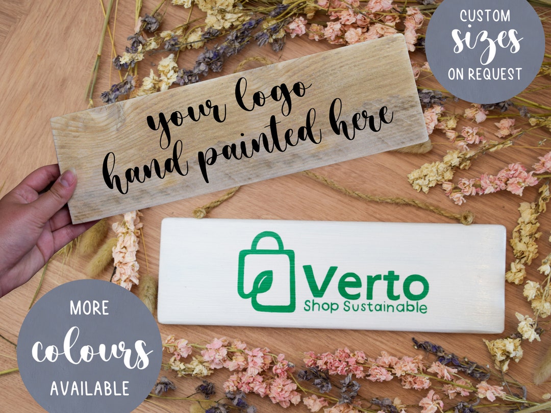 Logo Hanging Wooden Sign | Custom Hand Painted Business Name Plaque ...