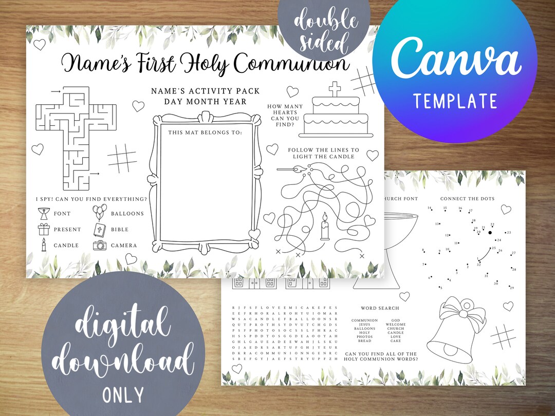 Personalised Kids First Holy Communion Activity Mat | Printable ...