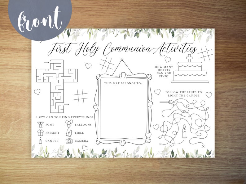 Kids First Holy Communion Activity Mat | Double-sided | Printable ...