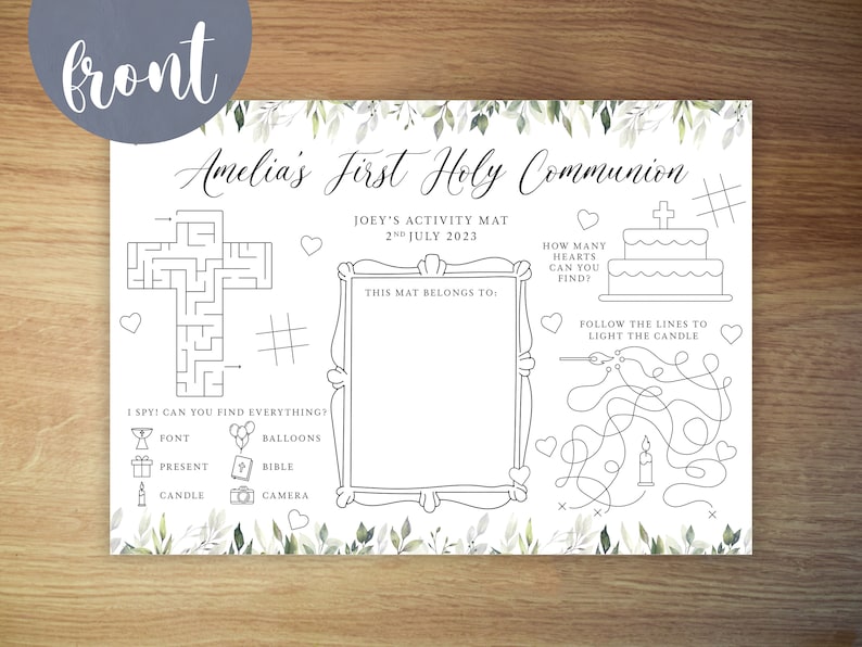 Personalised Kids First Holy Communion Activity Mat | Printable ...