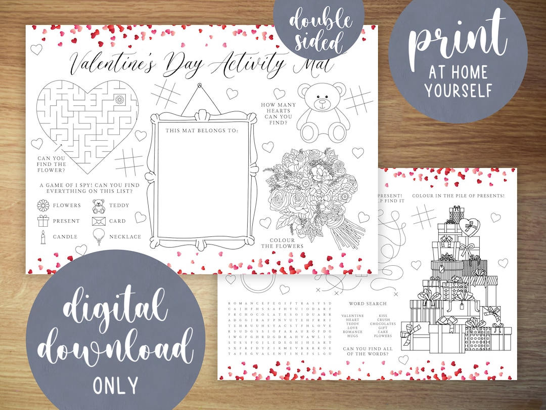 Kids Valentines Day Activity Mat Printable Activity Sheet Children ...
