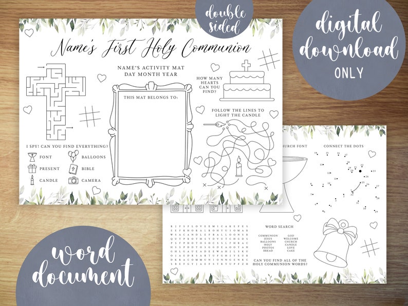 Personalised Kids First Holy Communion Activity Mat | Printable ...
