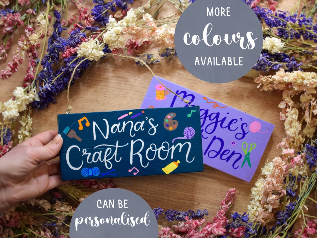 Personalised Hanging Wooden Craft Room Sign | Custom Hand Painted Name ...