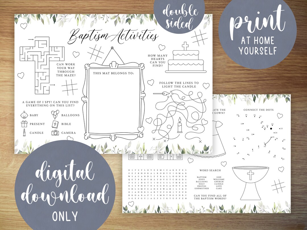 Kids Baptism Activity Mat | Double-sided | Christening | Printable ...