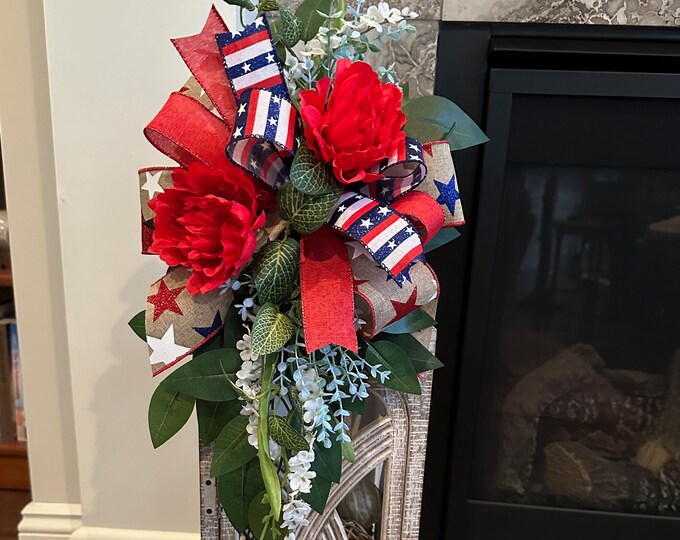 Patriotic Lantern Bow Swag, 4th of July Home Decor, Red Floral Porch ...