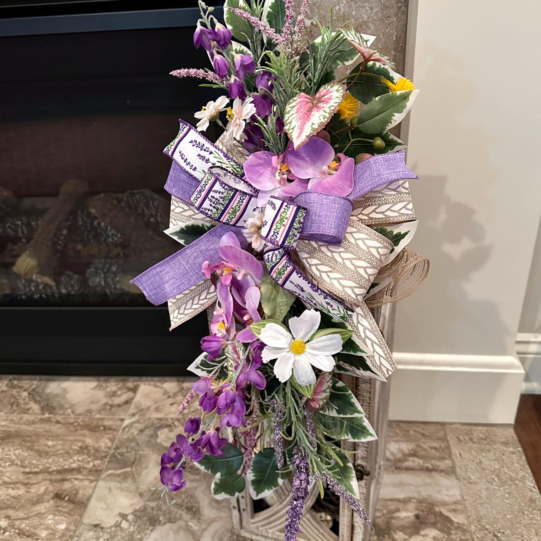 Orchid Lantern Swag: Spring Floral Topper With Lavender Bow - Etsy