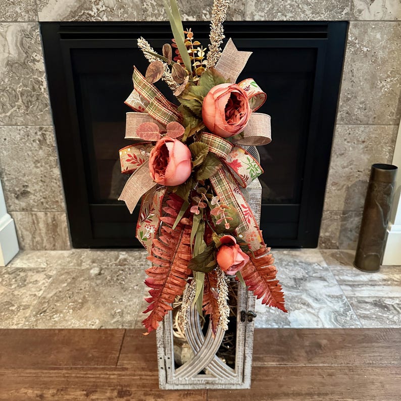 Fall Cabbage Rose Lantern Swag, Autumn Fireplace Decor - Etsy