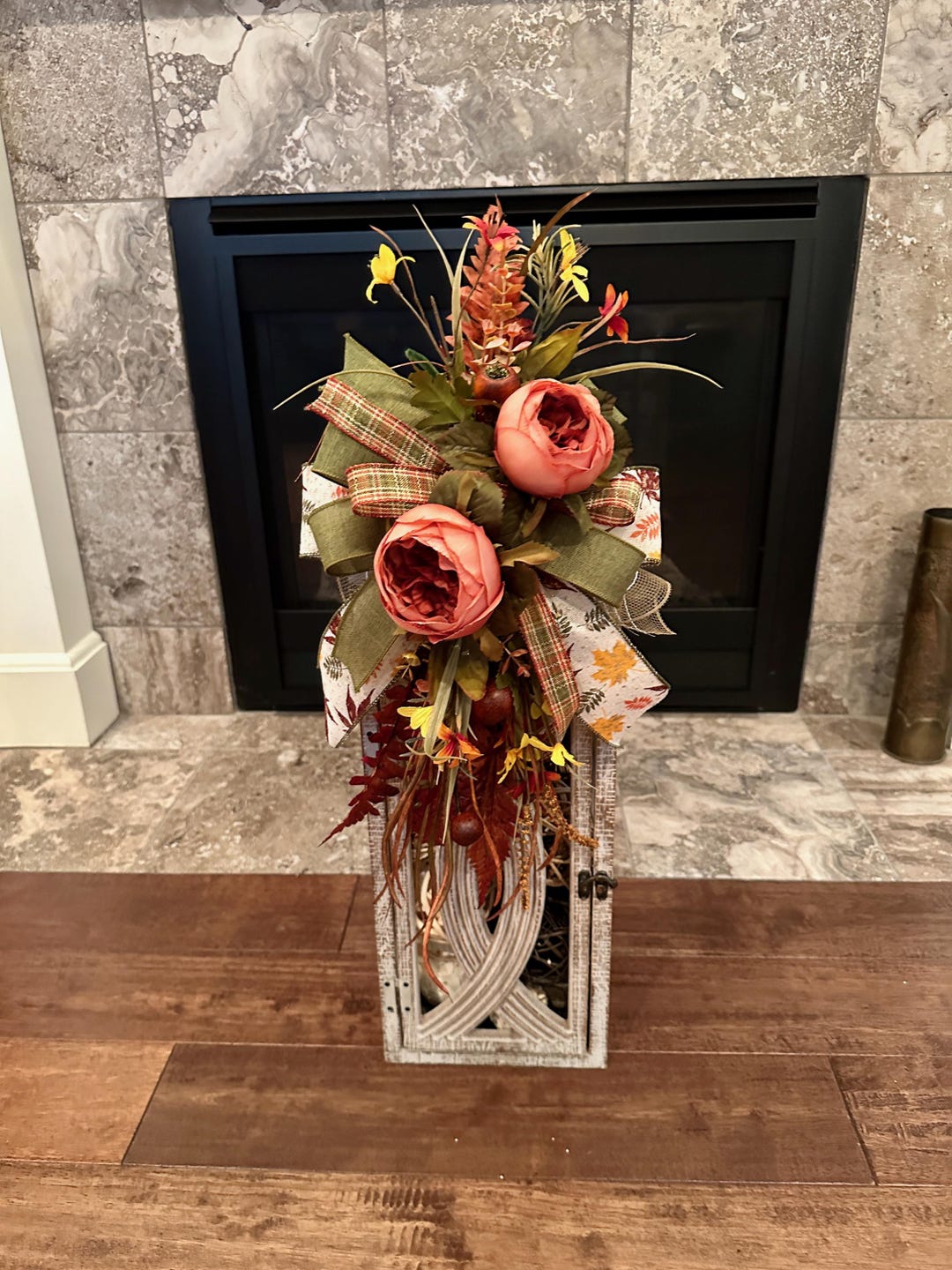 Fall Cabbage Rose Lantern Swag, Autumn Fireplace Decor - Etsy