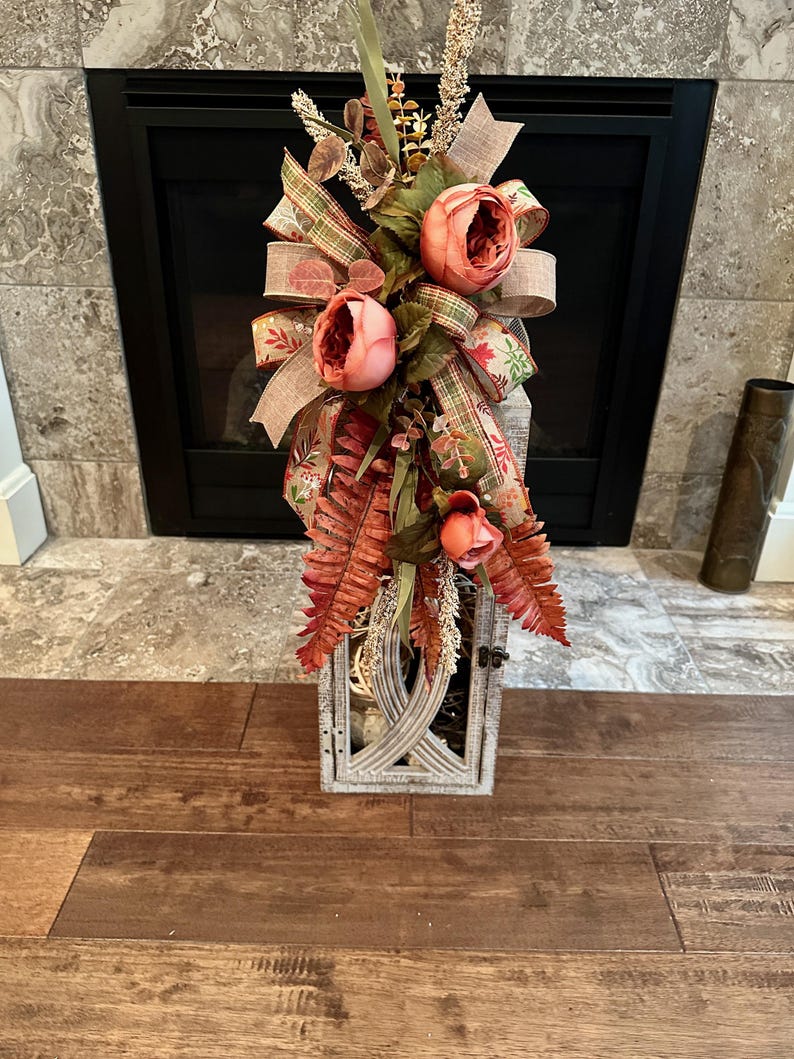 Fall Cabbage Rose Lantern Swag, Autumn Fireplace Decor - Etsy