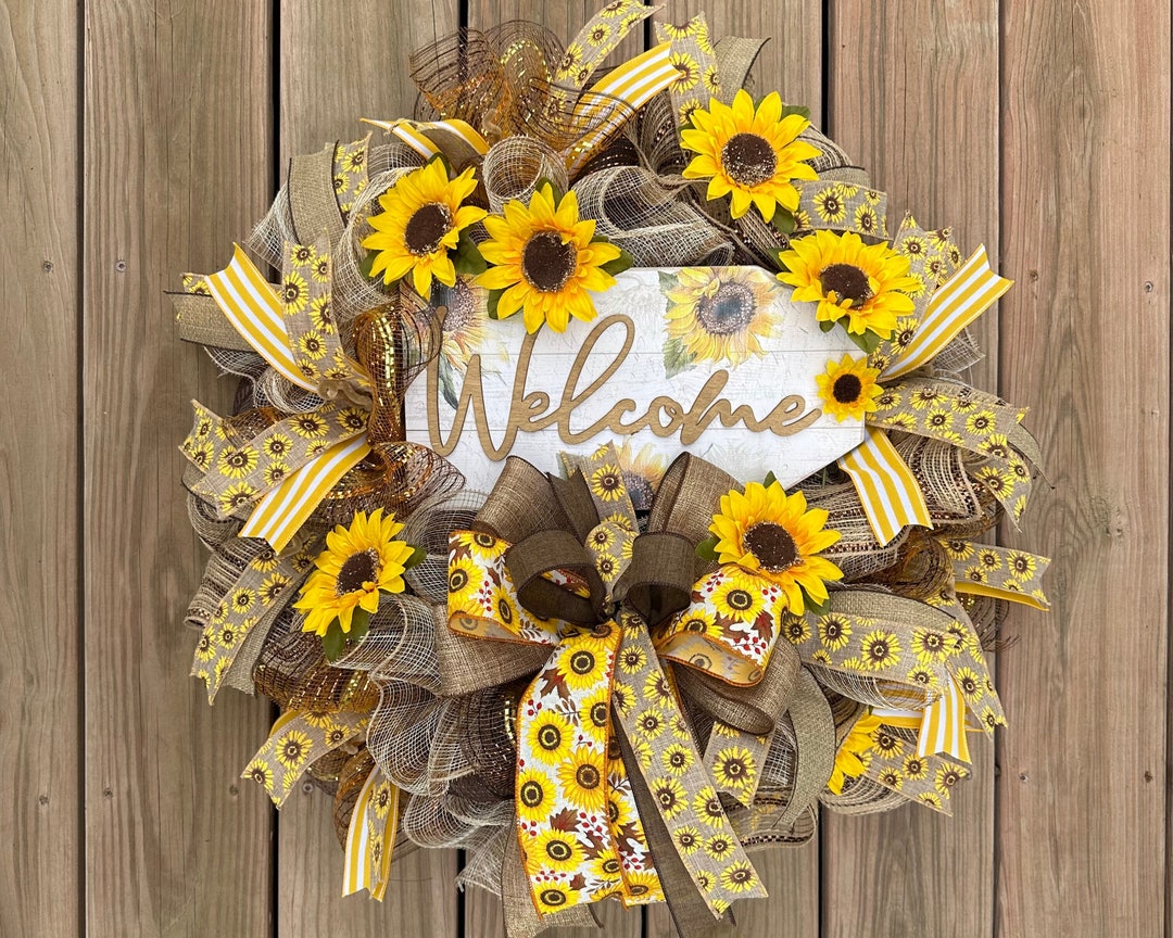 Large Fall Welcome Sunflower Wreath for Front Door, Fall Welcome Decor ...