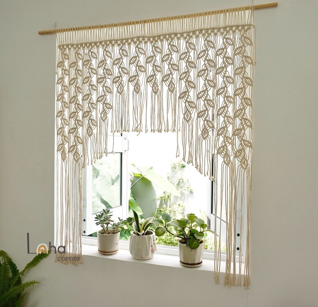 Custom Macrame Curtain: Boho Window Covering, Natural Cotton Decor - Etsy