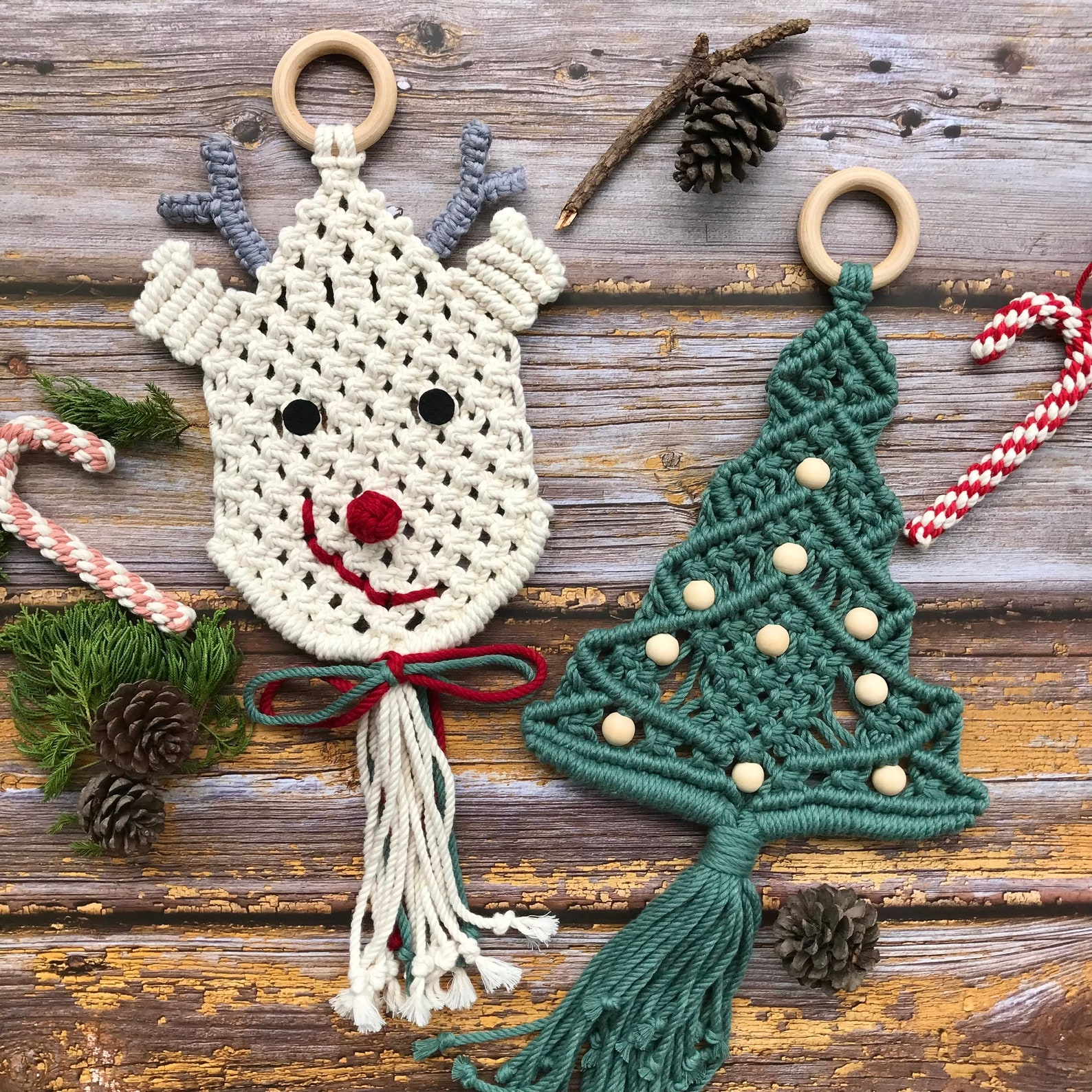 Christmas Reindeer Face and Pine Tree Decor Macrame Reindeer - Etsy