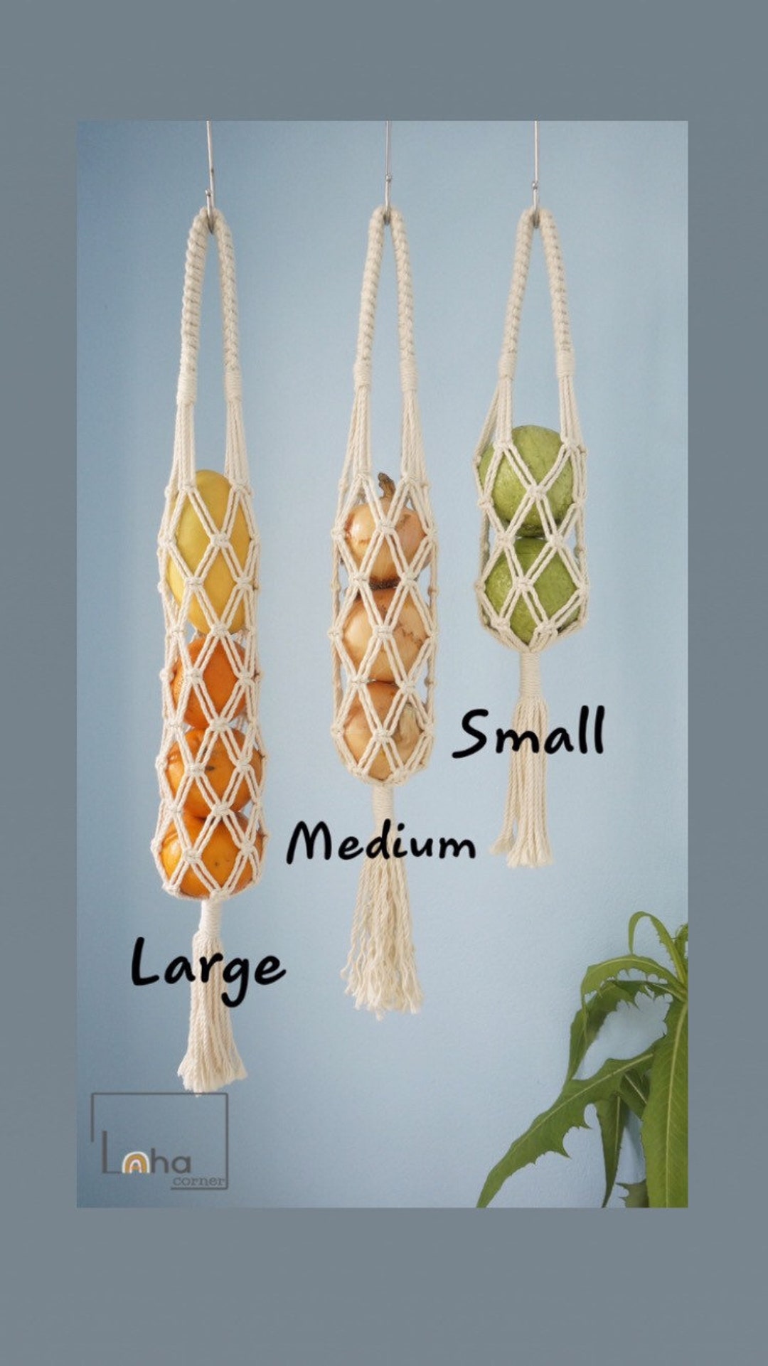 Hanging Produce Storage, Macrame Fruit Vegetable Bag, Wine Onion Apple ...
