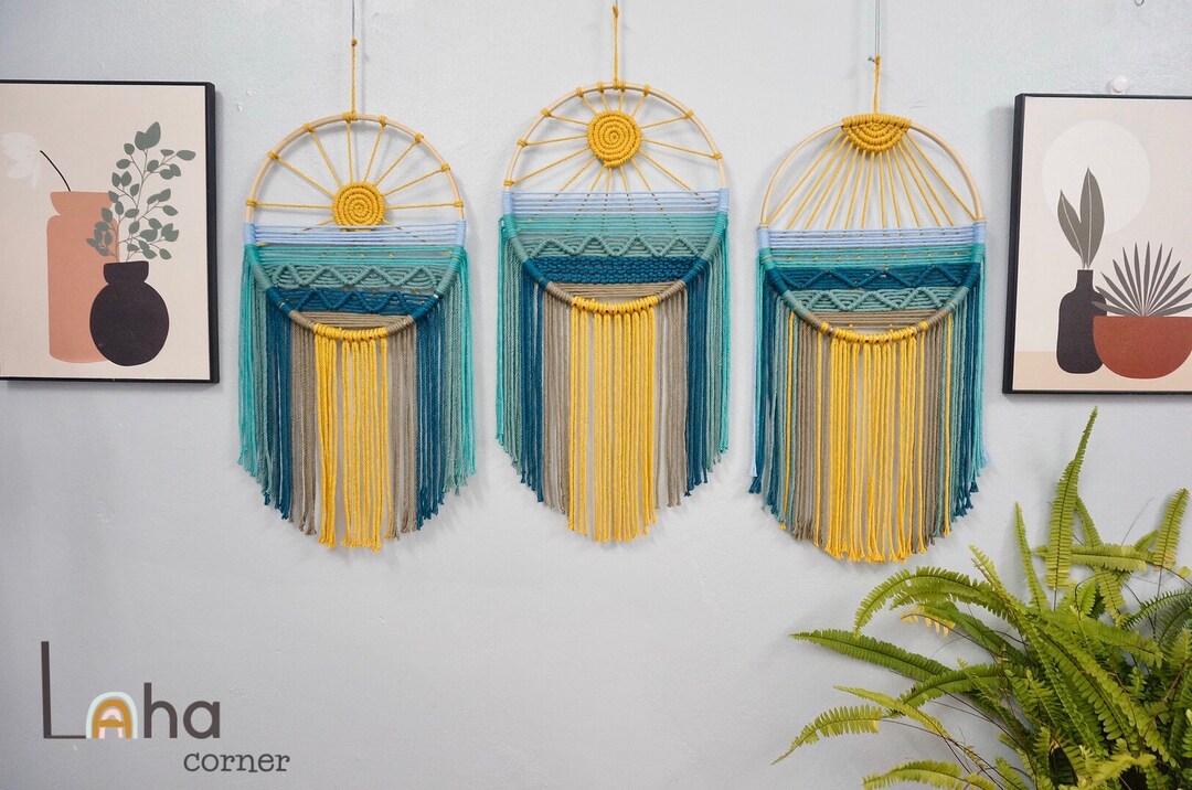 Macrame Wall Hanging, Mid-day Sunrise Sunset Beach Macrame Decor, Boho ...