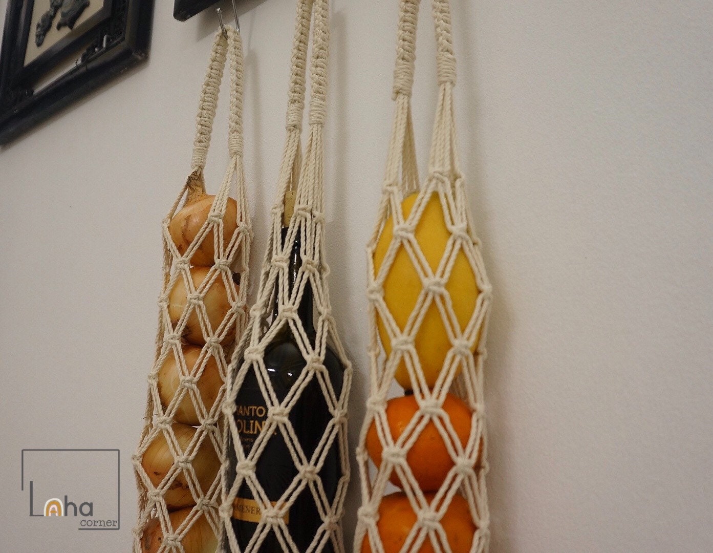 Hanging Produce Storage Macrame Fruit Vegetable Bag Wine | Etsy UK