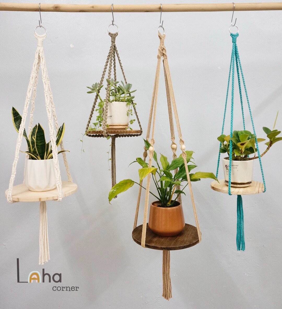 Macrame Plant Hanger With Round Wood Shelf - Boho Home Decor, Boho ...