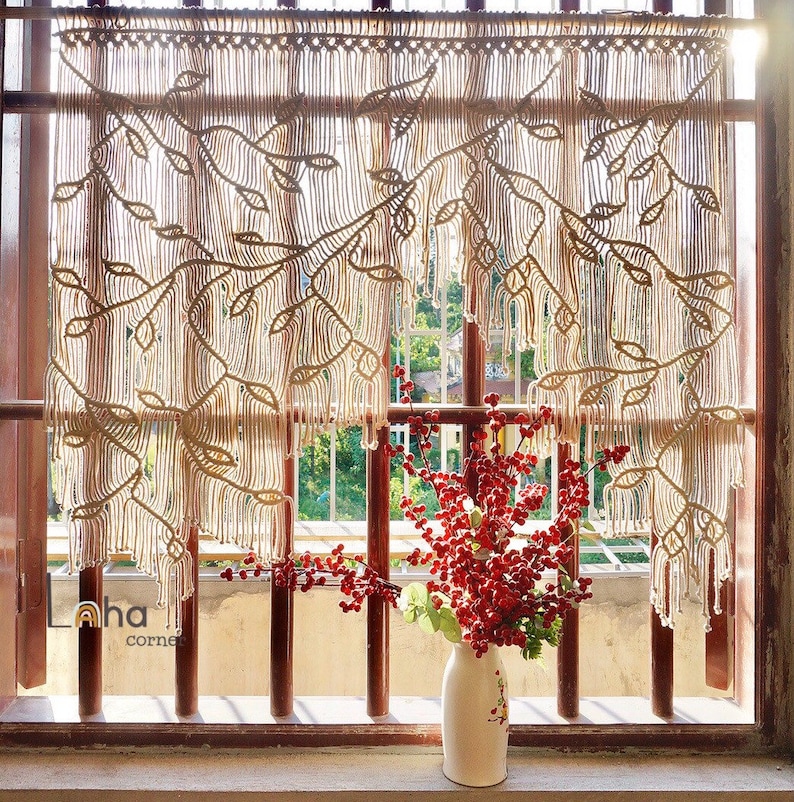 Macrame Window Curtain Macrame Leaf Window Curtain Window - Etsy Canada