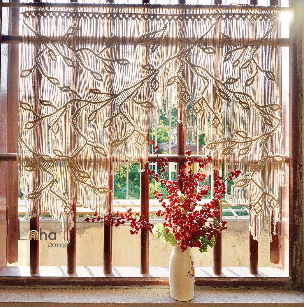 Macrame Window Curtain Macrame Leaf Window Curtain Window - Etsy Canada
