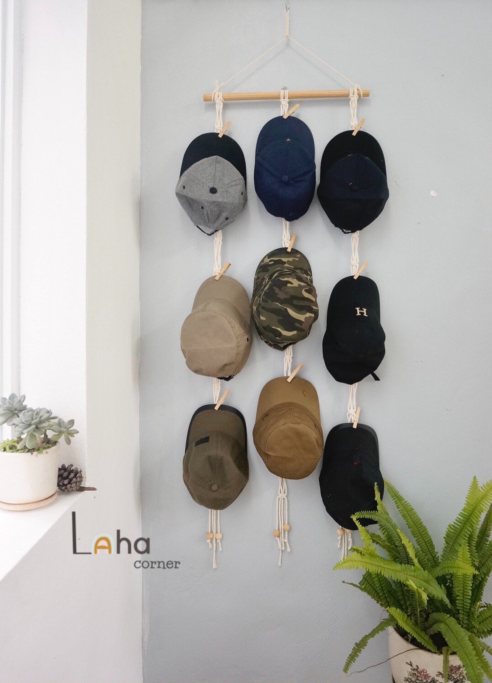 Baseball Cap Hat Hanger, Macrame Baseball Hat Rack, Hat Display, Cap ...