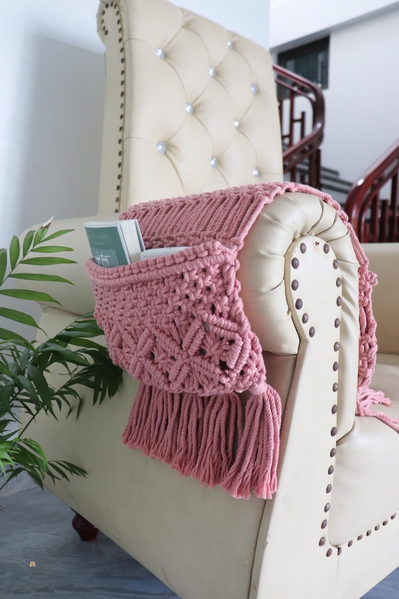 Macrame Sofa Arm Organizer: Boho Couch Caddy, Remote Holder - Etsy