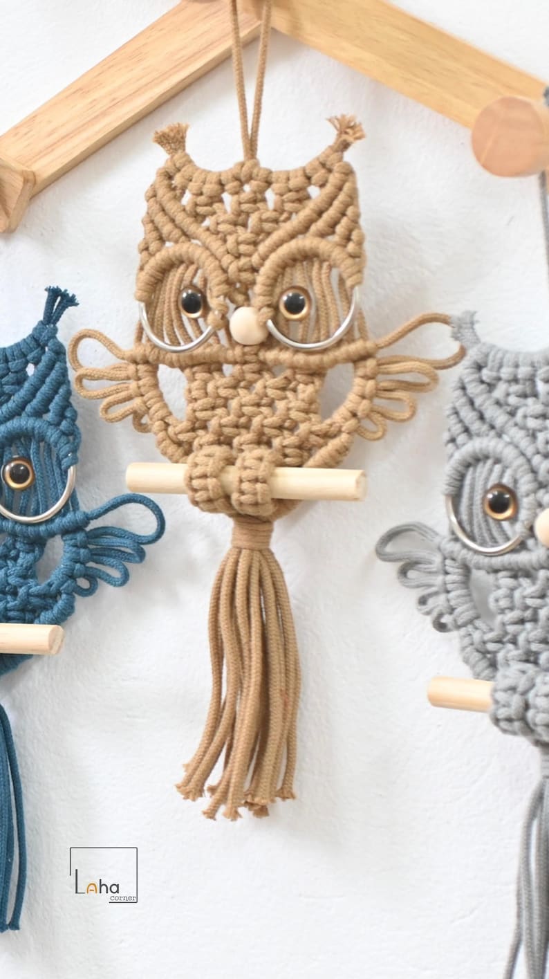 Macrame Owl Wall Hanging, Handmade Boho Nursery Decor, Custom Color Owl ...