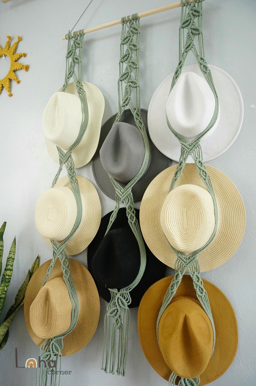 Macrame Leaf and Vine Hat Holder, Hat Hanger for Wall, Boho Hat Display ...