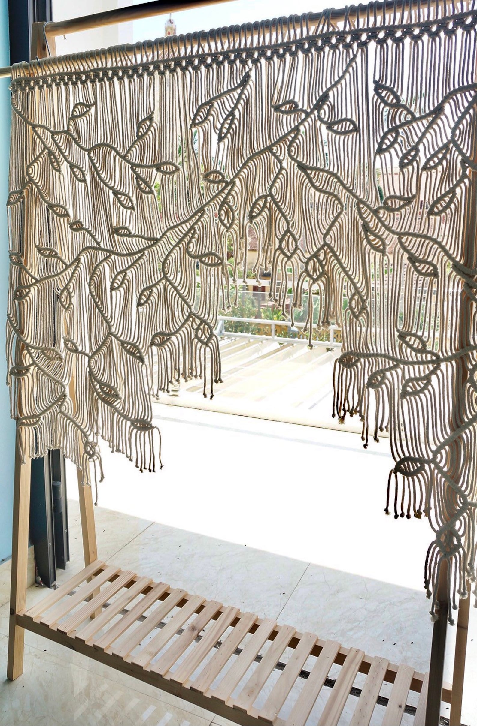 Macrame Window Curtain Macrame Leaf Window Curtain Window - Etsy Canada