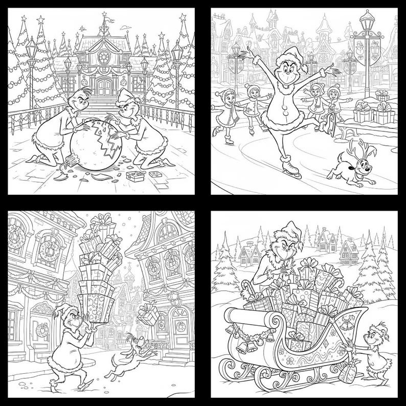 The Merry Grinchmas Line Art Series | 40 Pages Christmas Coloring PDF ...