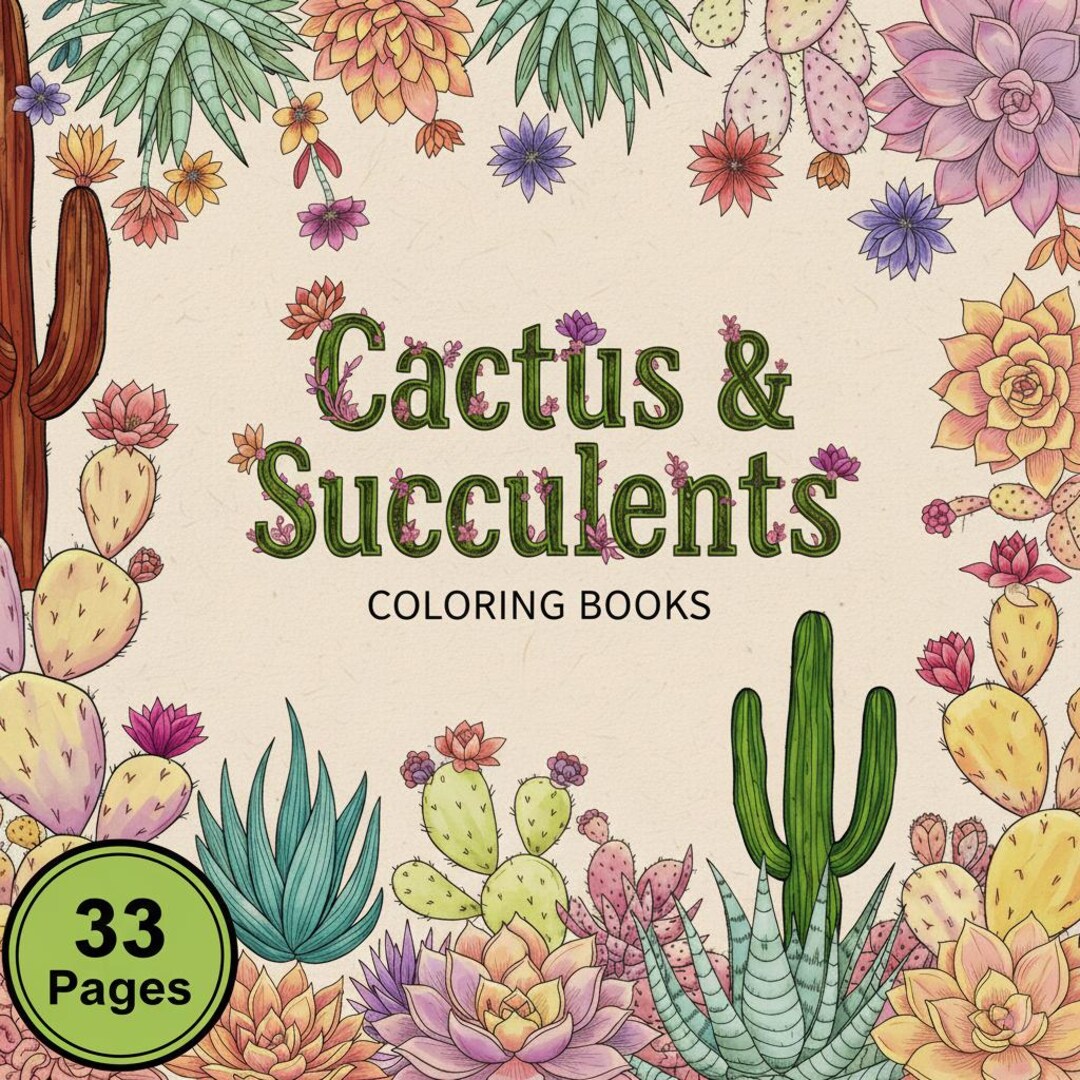 Cactus & Succulents Coloring Pages: 33 Printable A4 Designs (digital ...