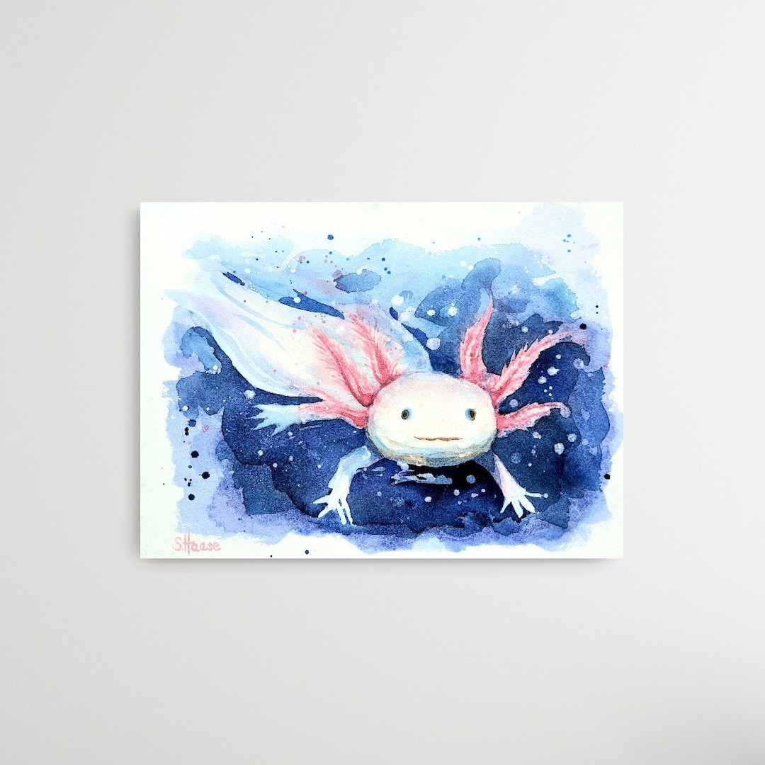 Original Watercolor of an Axolotl, Unique, Signed by Hand, Original ...