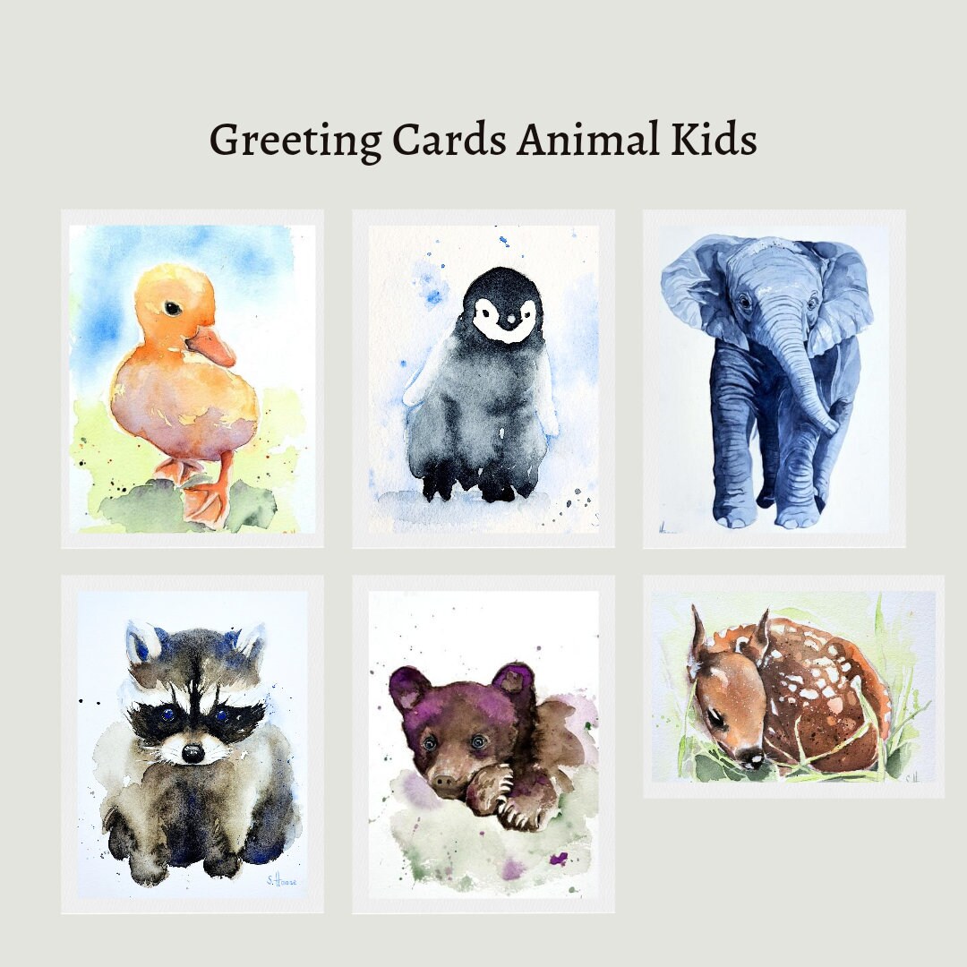 ANIMAL CHILDREN Greeting Cards Set of 6 With Envelope, Greeting Cards ...