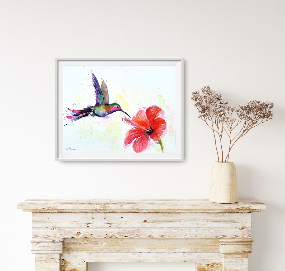 Watercolor Hummingbird Hibiscus Flower Art Print, Hand Signed, Limited, Fineartprint Watercolor ...