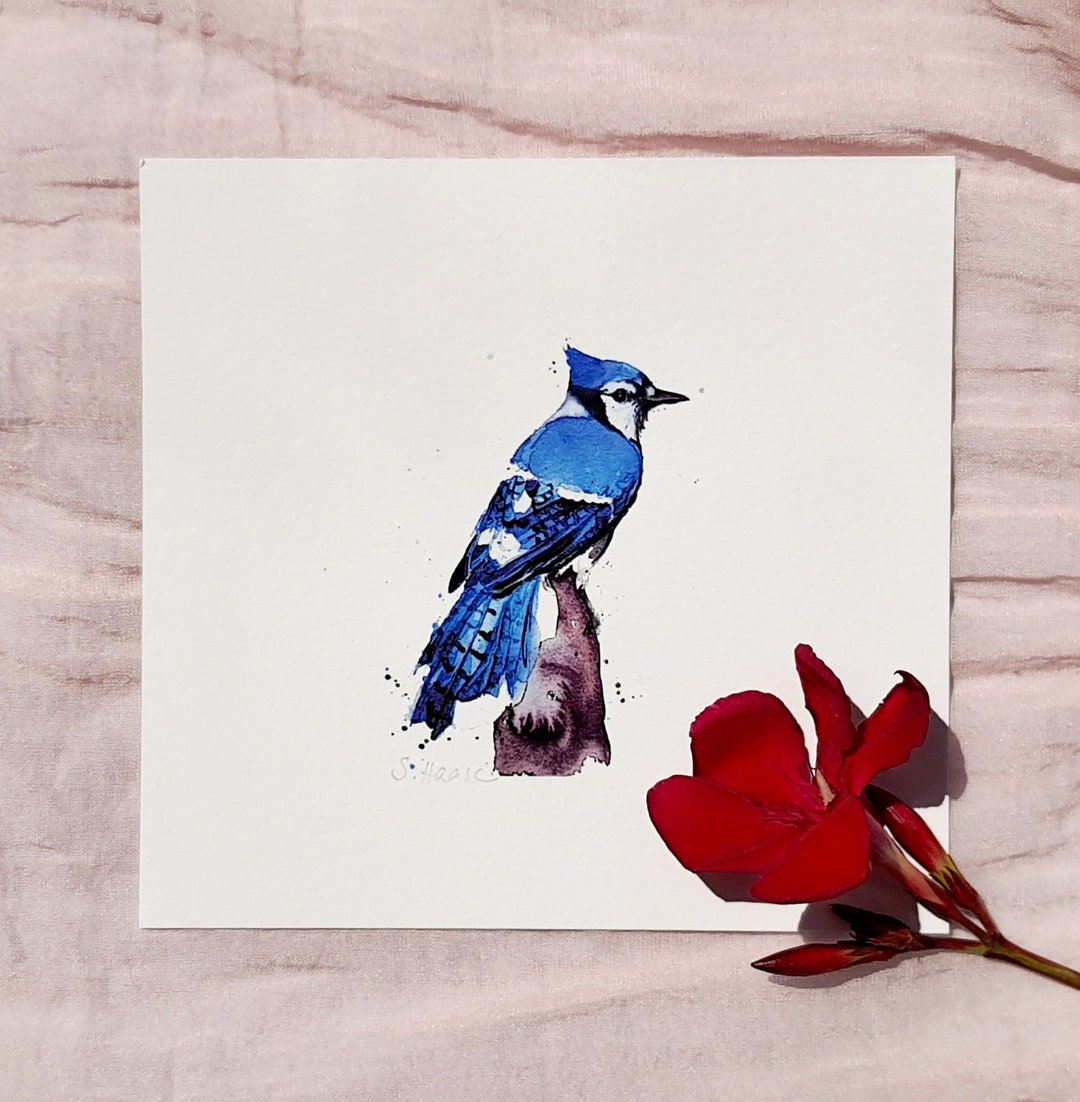 Blue Jay, Miniature Art Print Based on Original Watercolor, Hand Signed ...