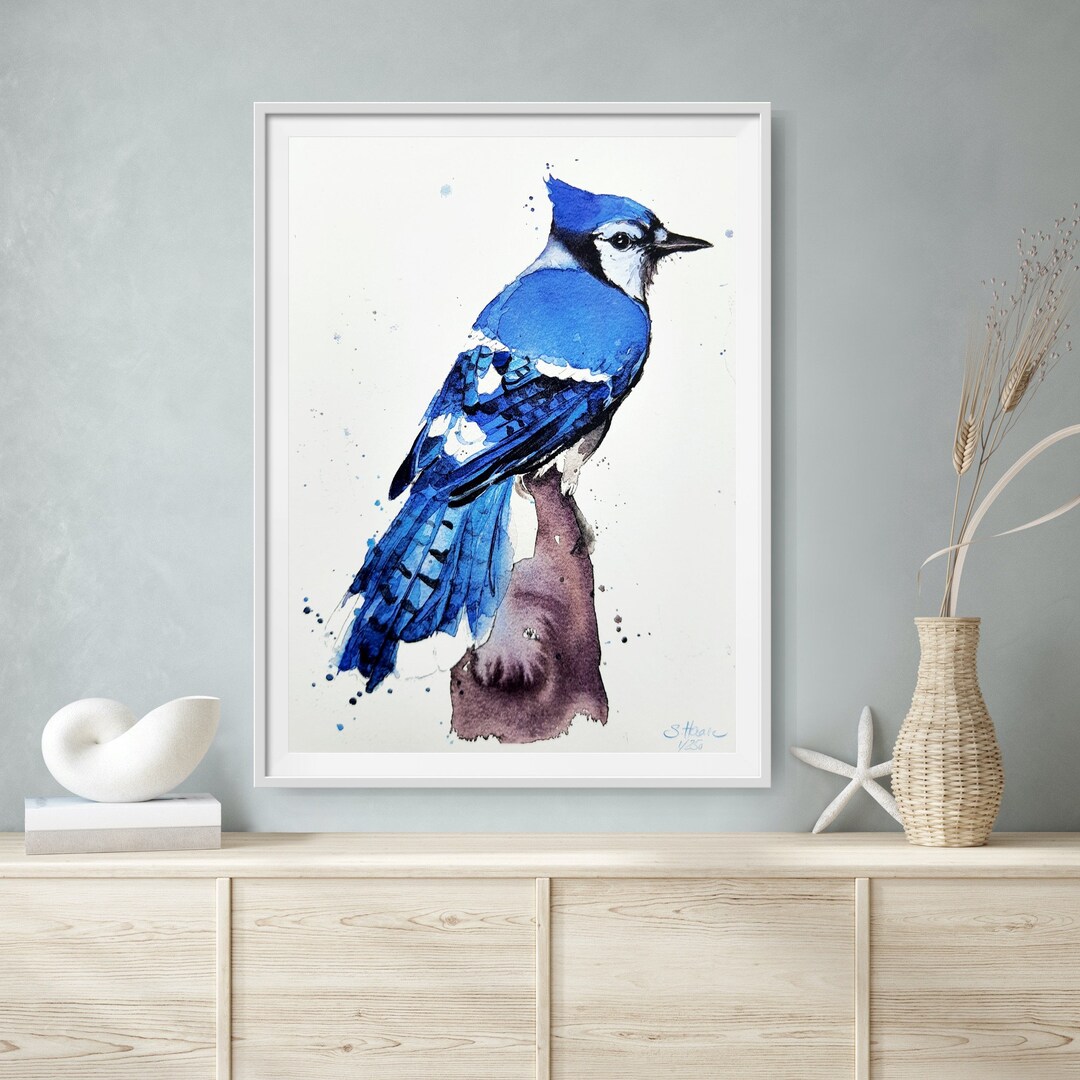 Watercolor Blue Jay, Blue Raven Bird, Raven, High Quality Art Print and ...