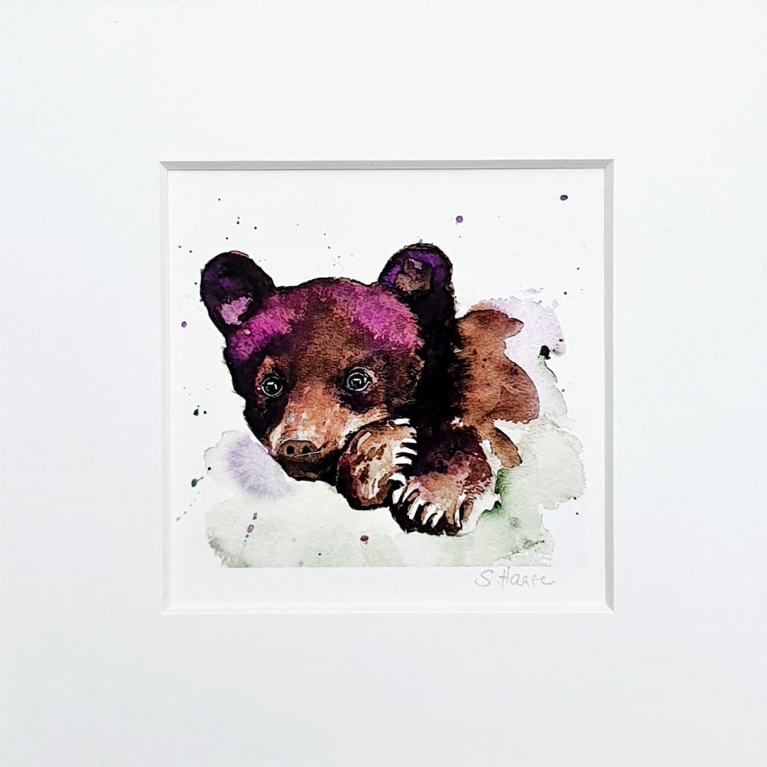 Mini Watercolor Little Bear Baby Bear Brown Bear Art Print Hand Signed ...