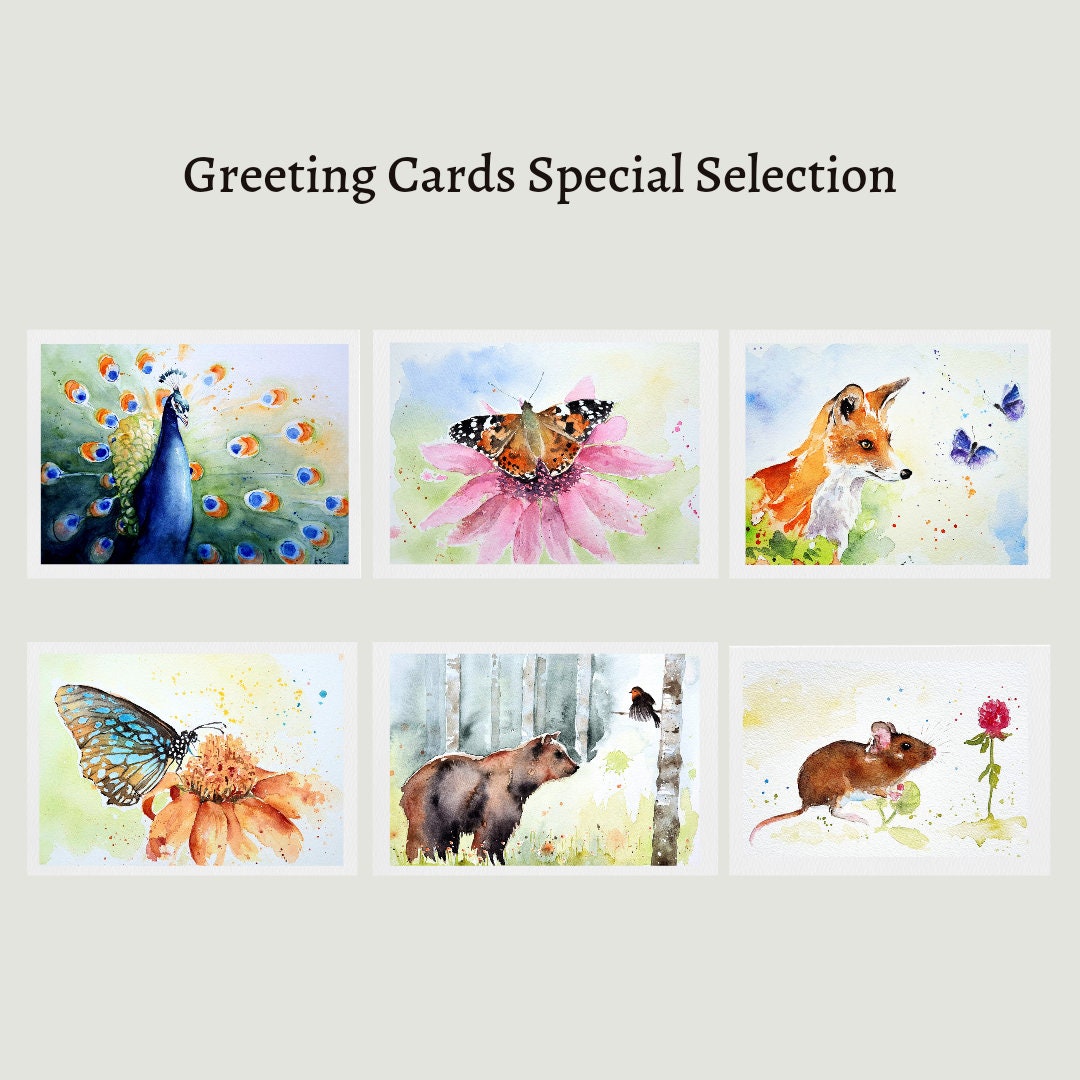 SPECIAL SELECTION Watercolor Greeting Cards Set of 6 With Envelopes ...