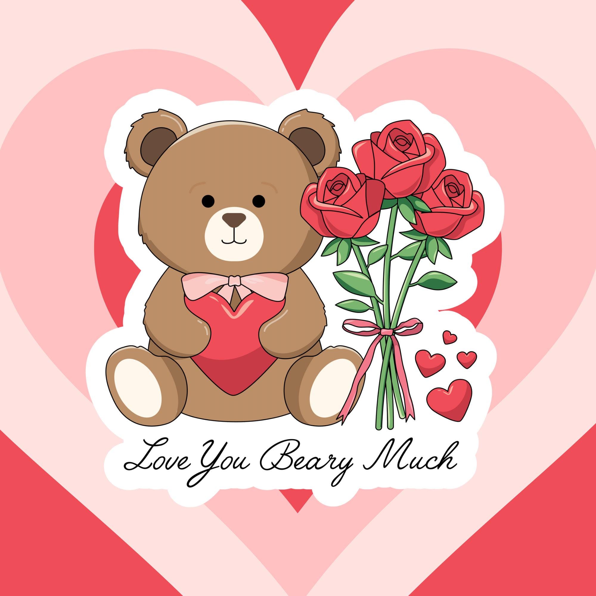 Love You Beary Much Valentine’s Day Sticker | Cute Teddy Bear Sticker ...