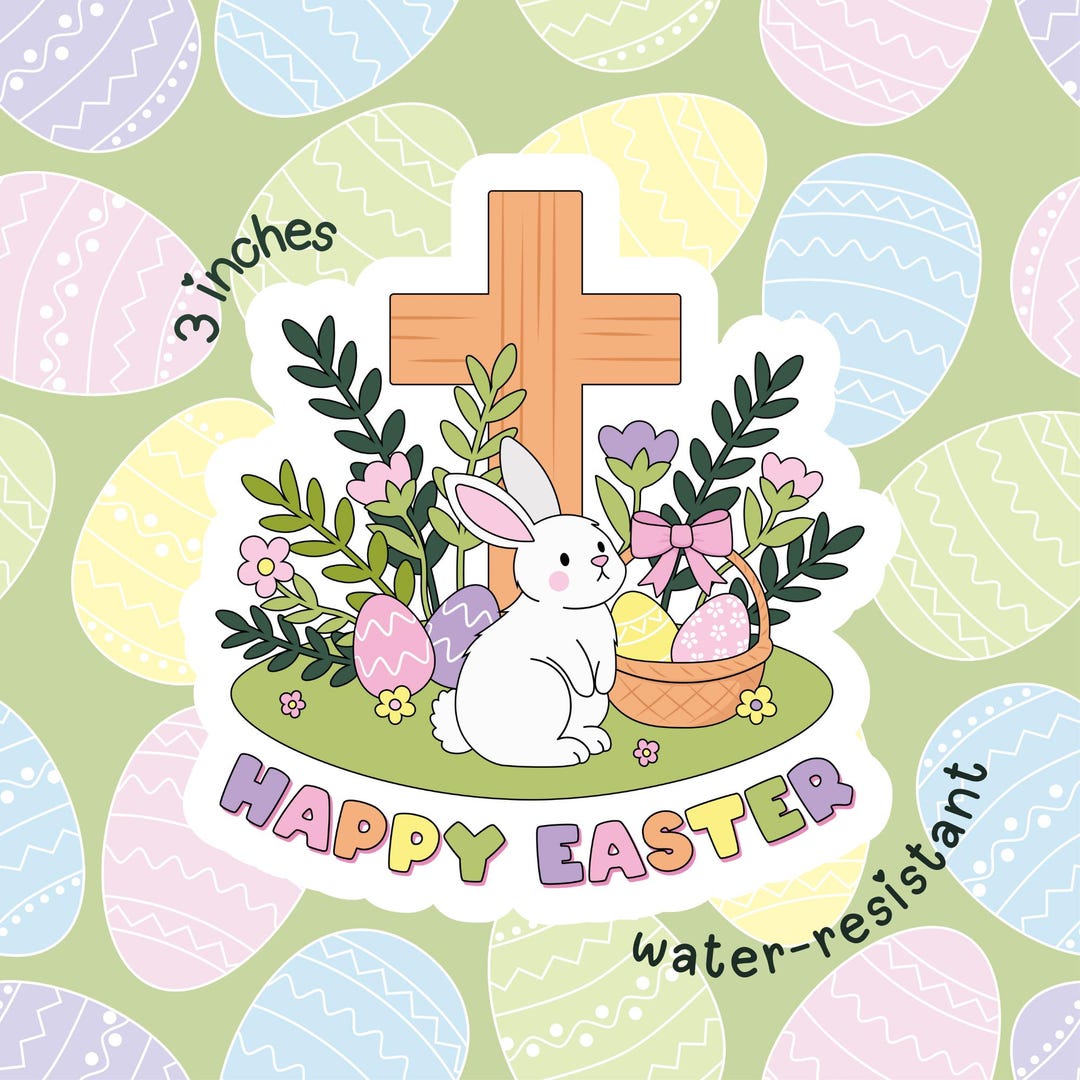 Happy Easter Sticker | Christian Easter Sticker | Bunny & Cross Sticker ...
