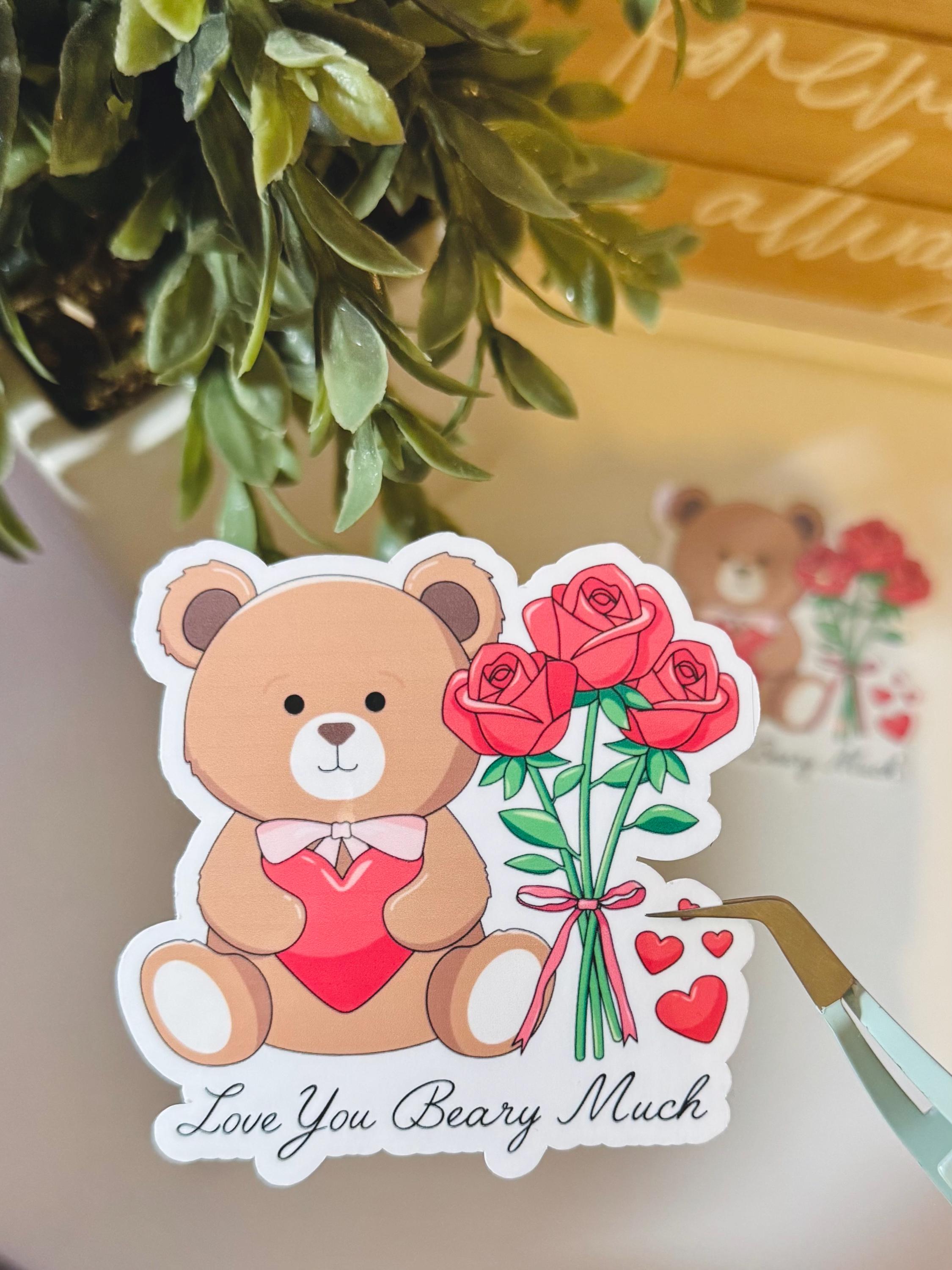 Love You Beary Much Valentine’s Day Sticker | Cute Teddy Bear Sticker ...