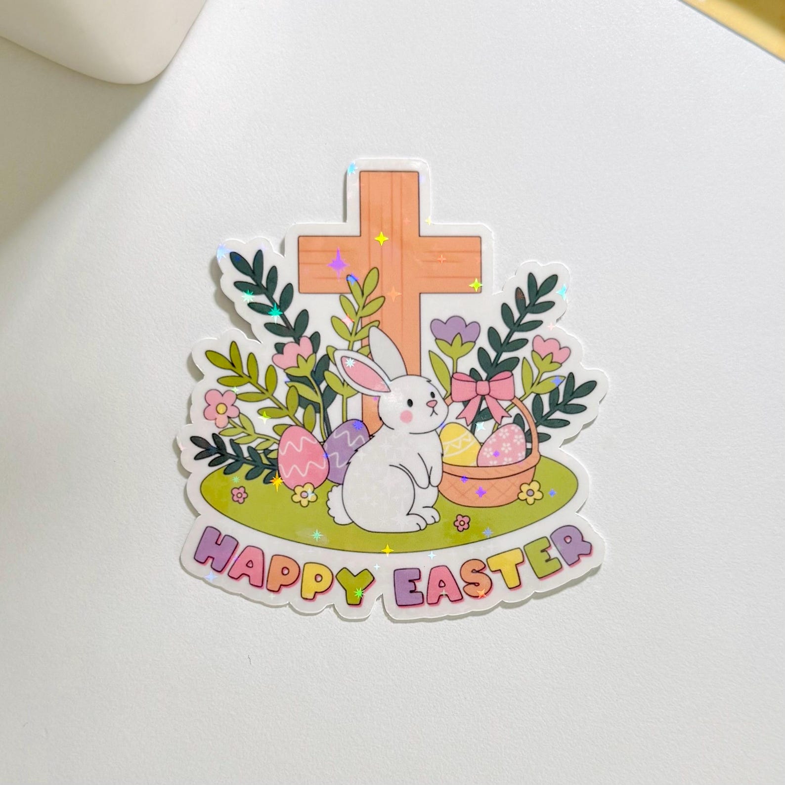 Happy Easter Sticker | Christian Easter Sticker | Bunny & Cross Sticker ...