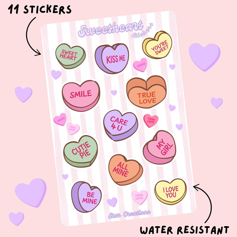 Valentine's Day Sweetheart Candy Sticker Sheet | Holographic or ...