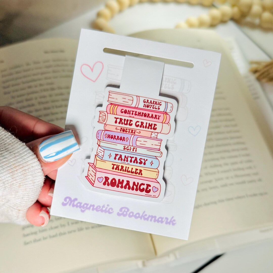 Book Genre Stack Magnetic Bookmark | Laminated Double-sided Bookmark ...